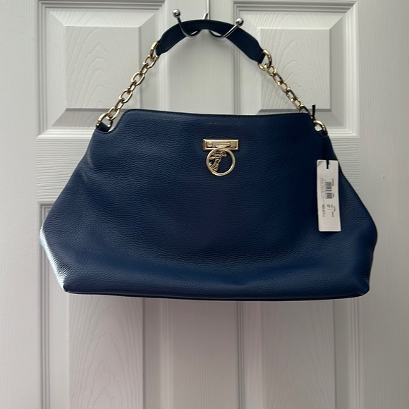 Versace Collection | Bags | Nwt Blue Pebbled Versace Leather Hobo ...